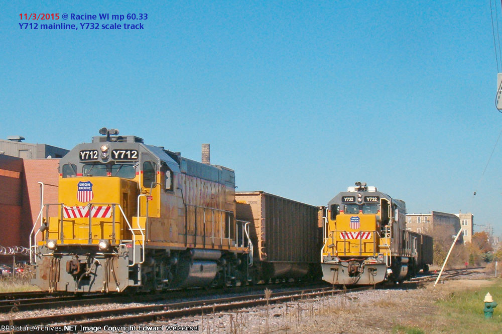 UPY 732, leading the Cudahy job, gets dropped on the scale track